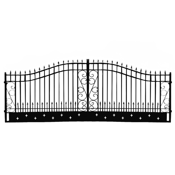 [AS-IS] 20ft Dual Swing Wrought Iron Gate, Star Design – Chery Industrial