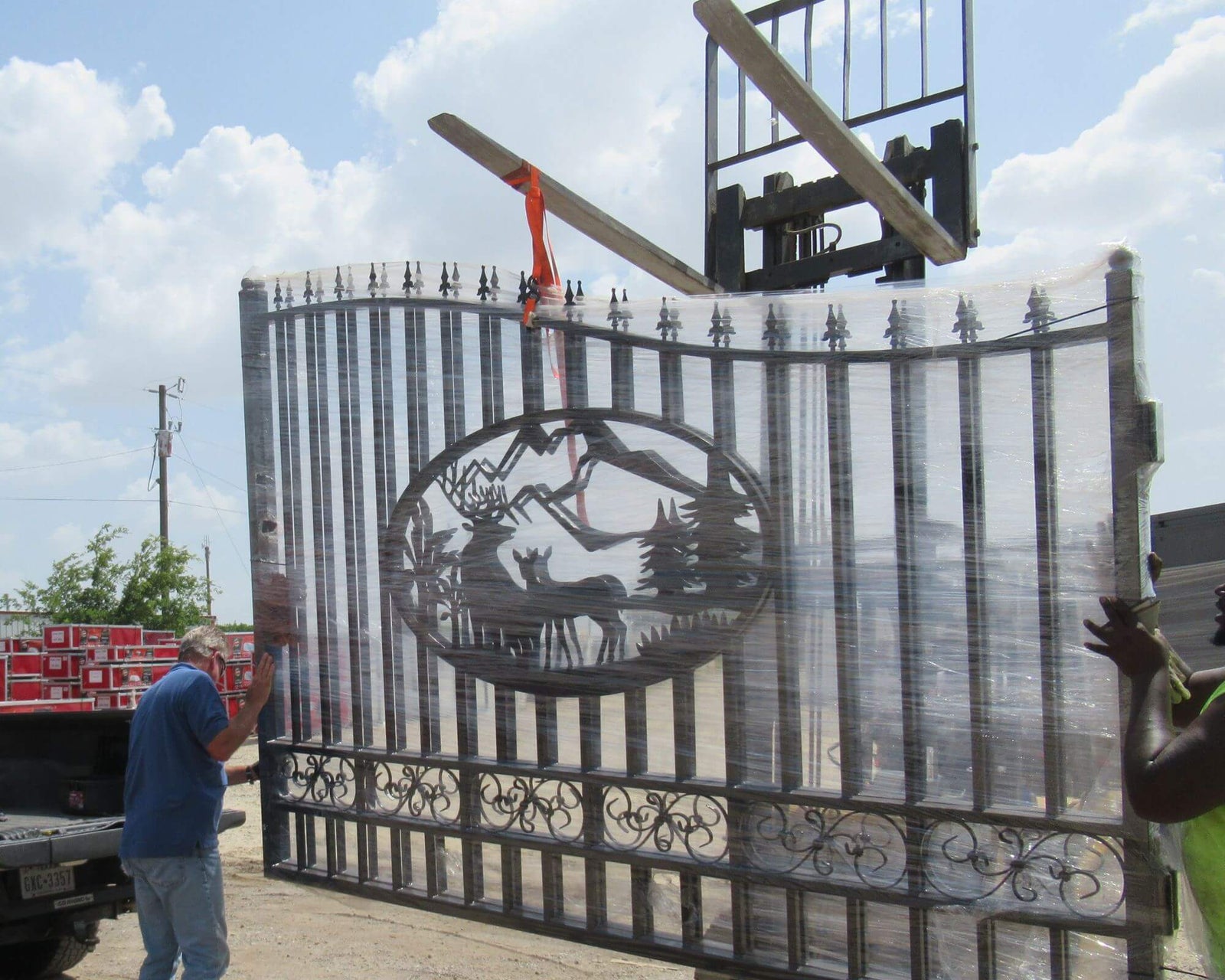 [AS-IS] 14ft Dual Swing Wrought Iron Gate, OX Pattern