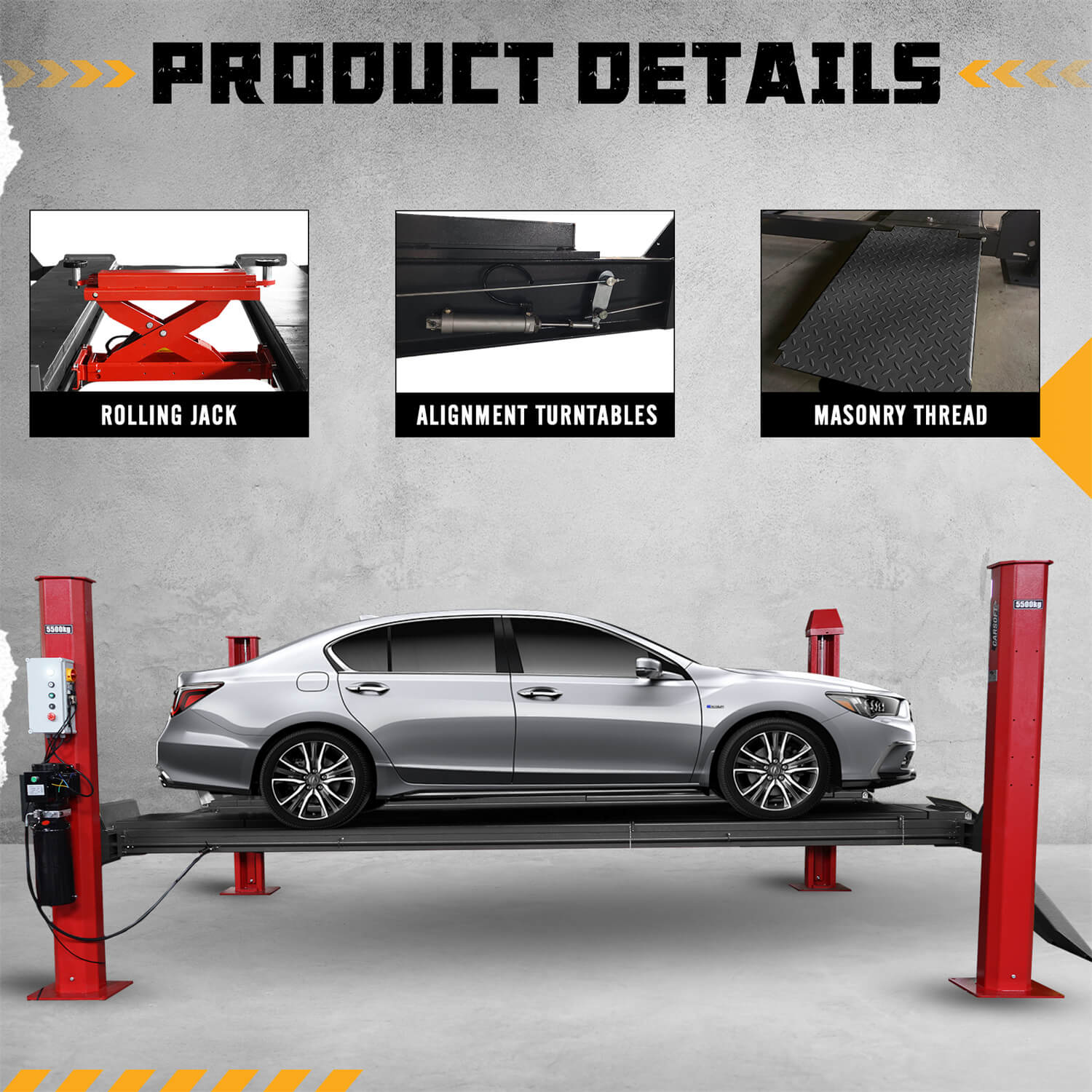 KT-4H150 Heavy Duty 4-Post Alignment Lift 15,000lbs. Rolling Jack Incl