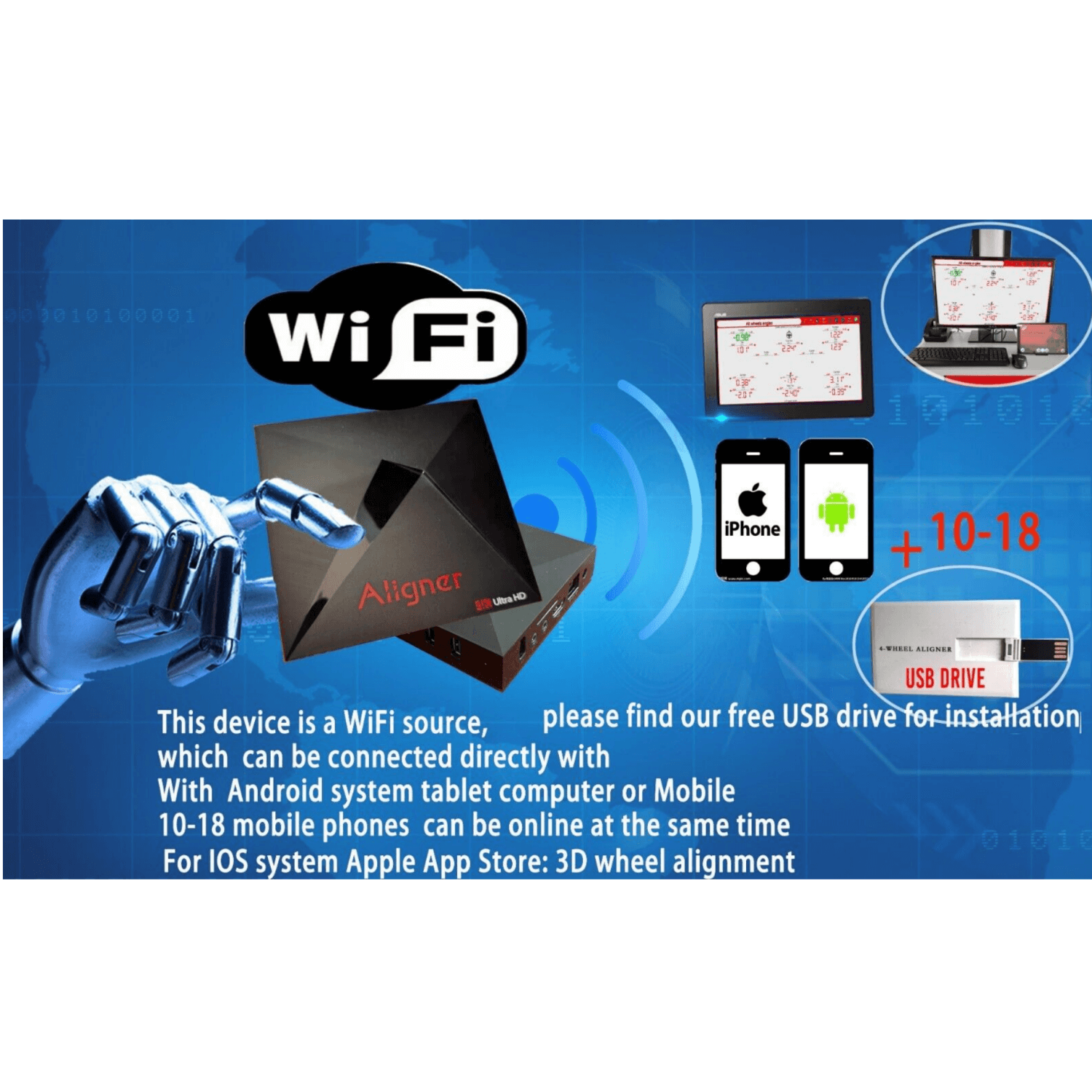 Wheel Alignment Machine Full-Automatic Works on 2 Post & Scissor Lift-