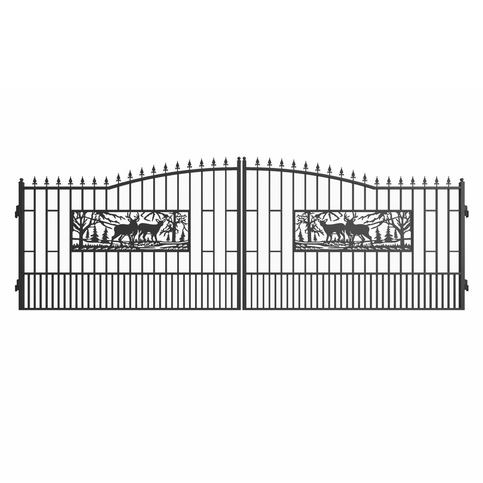 20 x 7 ft Steel Dual Swing Driveway Gate with Rectangular Deer Pattern ...